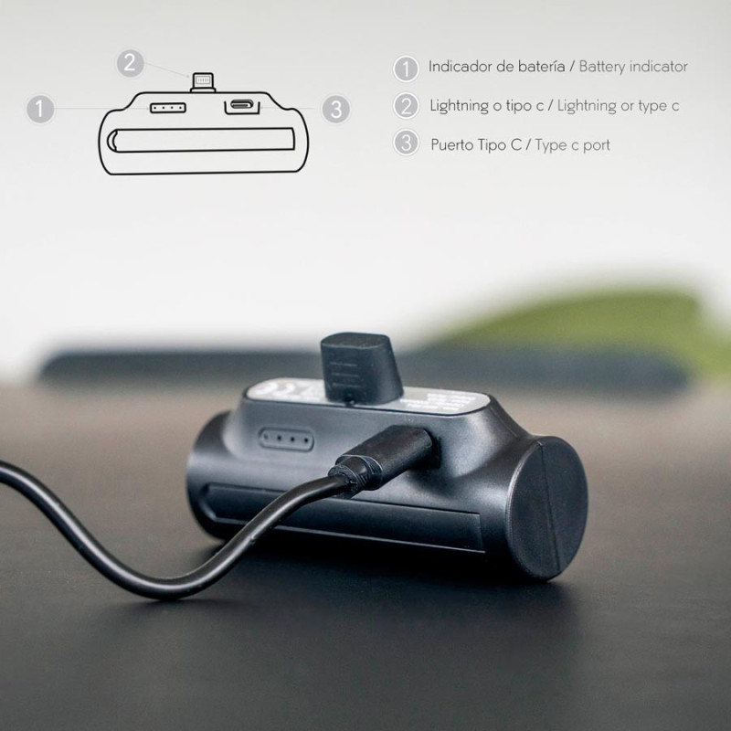 PowerBank Mini Tipo C e Tipo Lightning